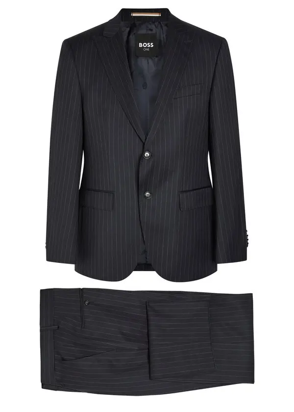 BOSS Pinstriped Wool Suit - Navy
