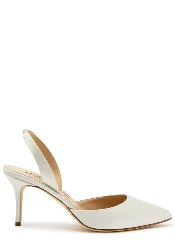Manolo Blahnik Carolyne 70 Satin Slingback Pumps - Cream