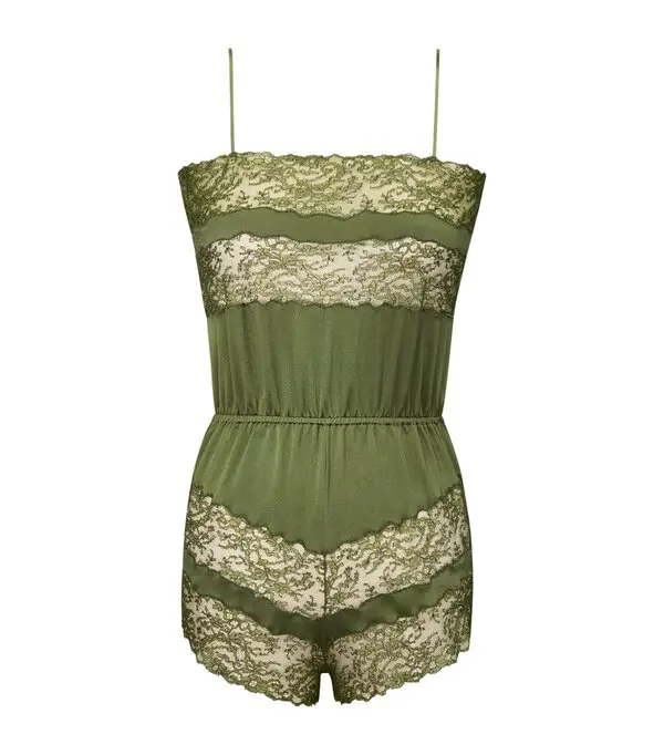 Saint Laurent Silk Lace Playsuit - Green