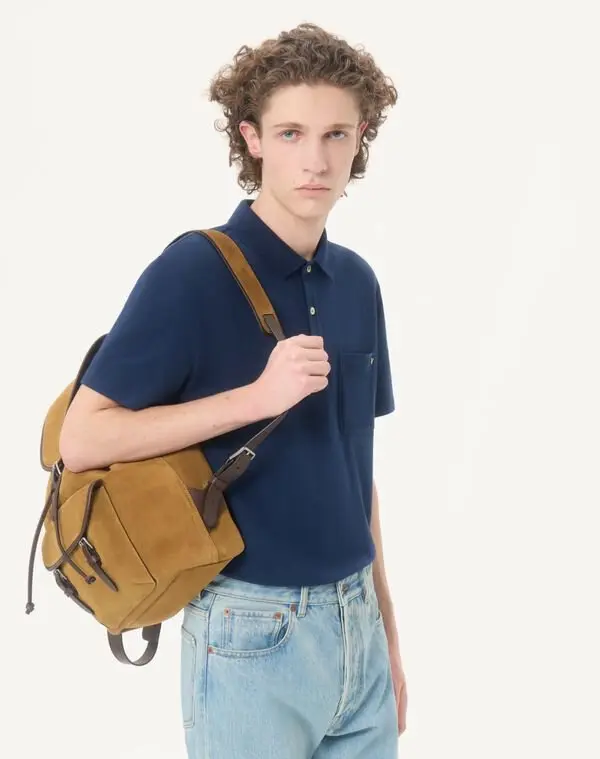 Valentino Garavani Polo Shirt In Cotton Piquet With Vgold - Blue