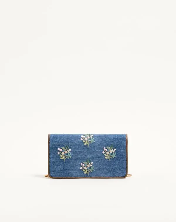 Valentino Garavani Vlogo Signature Mini Shoulder Bag With Floral Embroidery - Denim