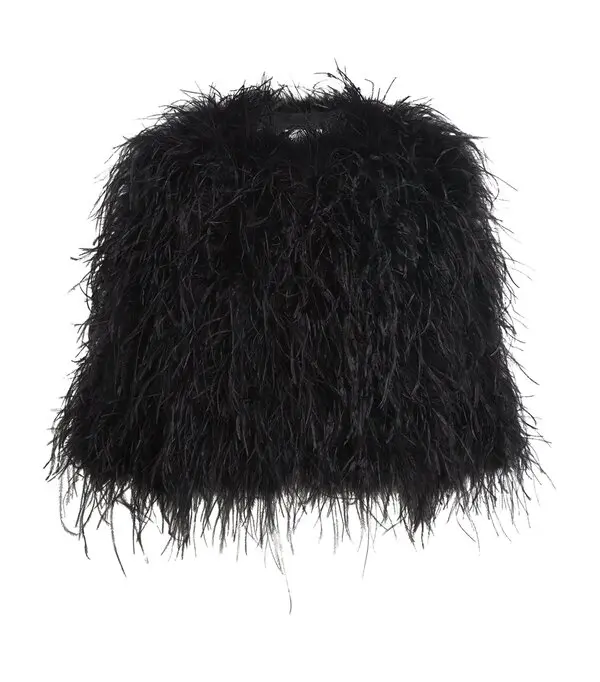 YVES SALOMON Ostrich Feather Evening Jacket - Black