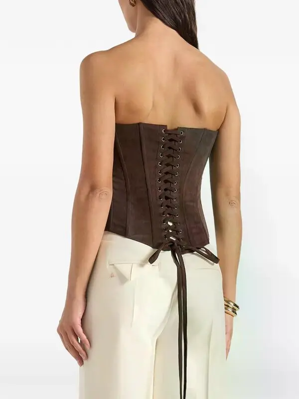 Manière De Voir Suede Lace-up Corset - Brown
