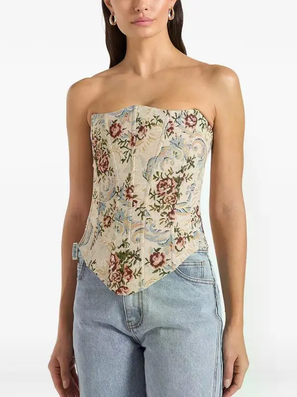 Manière De Voir Floral Lace-up Corset - Neutrals