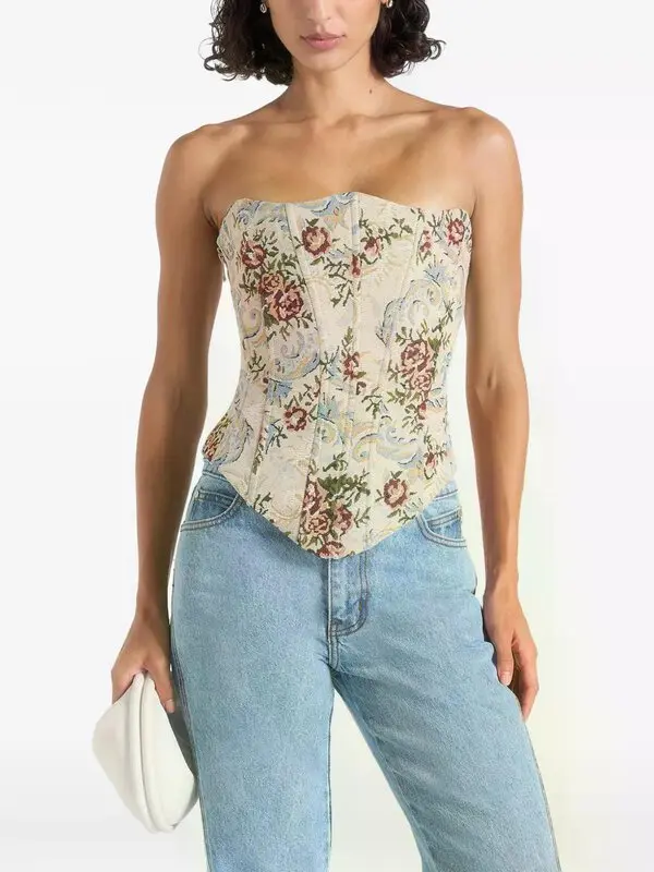 Manière De Voir Floral Lace-up Corset - Neutrals