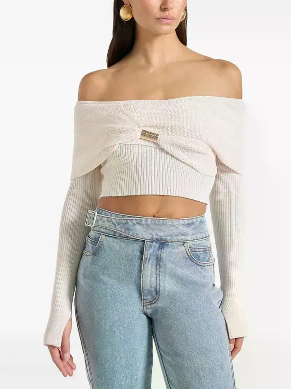 Manière De Voir Maniere De Voir Shana Asymmetric Bardot Top With Gold Hardware - Neutrals