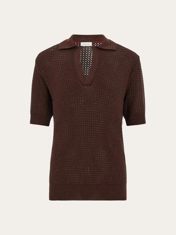 FERRAGAMO Short Sleeve Knitted Polo - Brown