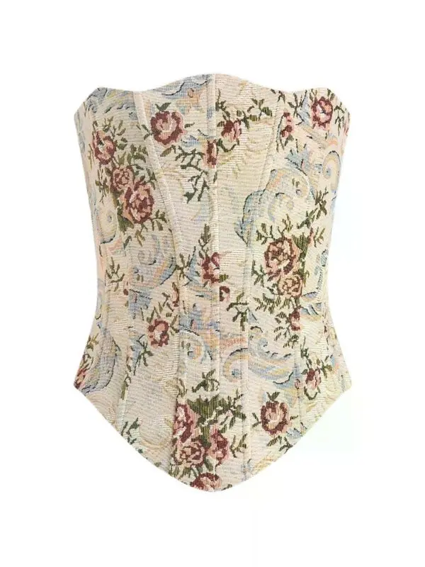 Manière De Voir Floral Lace-up Corset - Neutrals