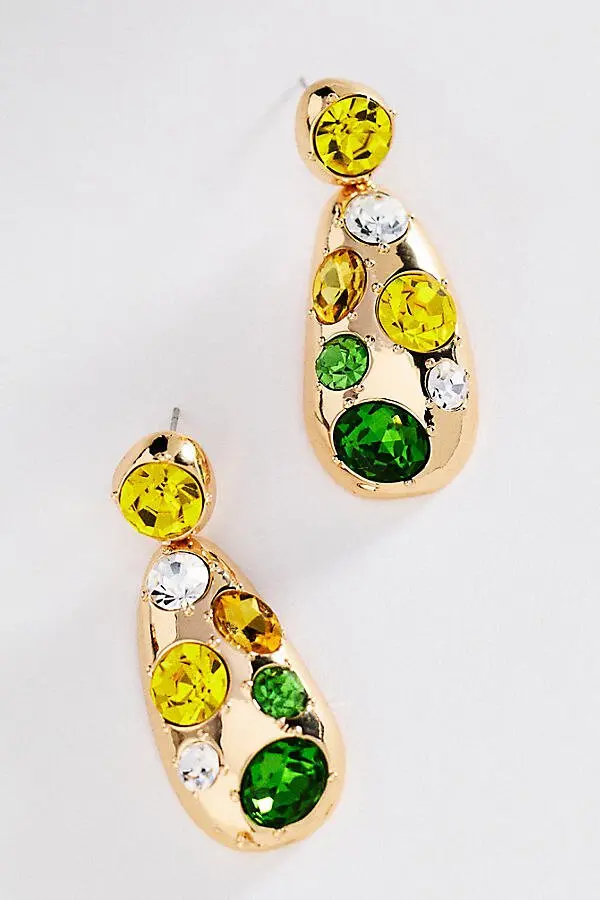 Anthropologie Crystal Cluster Drop Earrings - Green