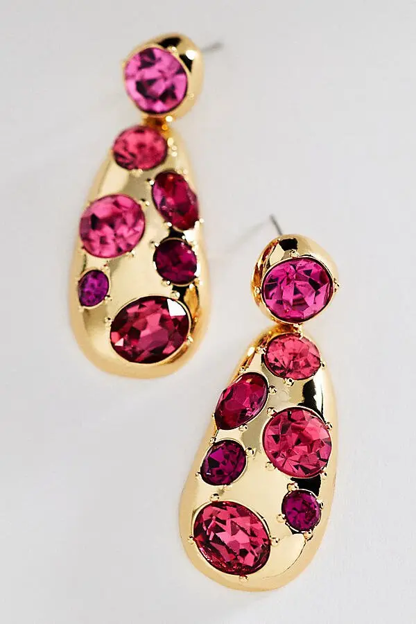 Anthropologie Crystal Cluster Drop Earrings - Pink