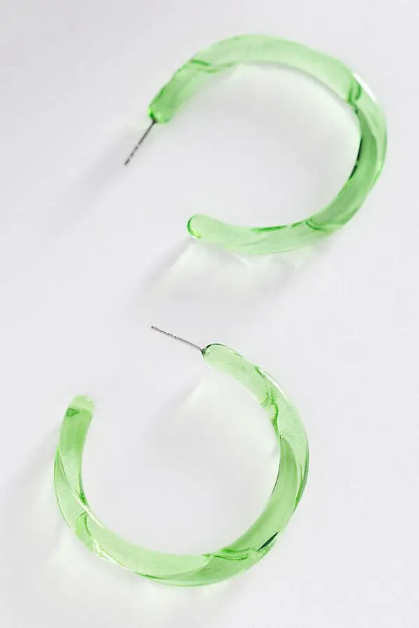Anthropologie Large Resin Hoop Earrings - Light Green