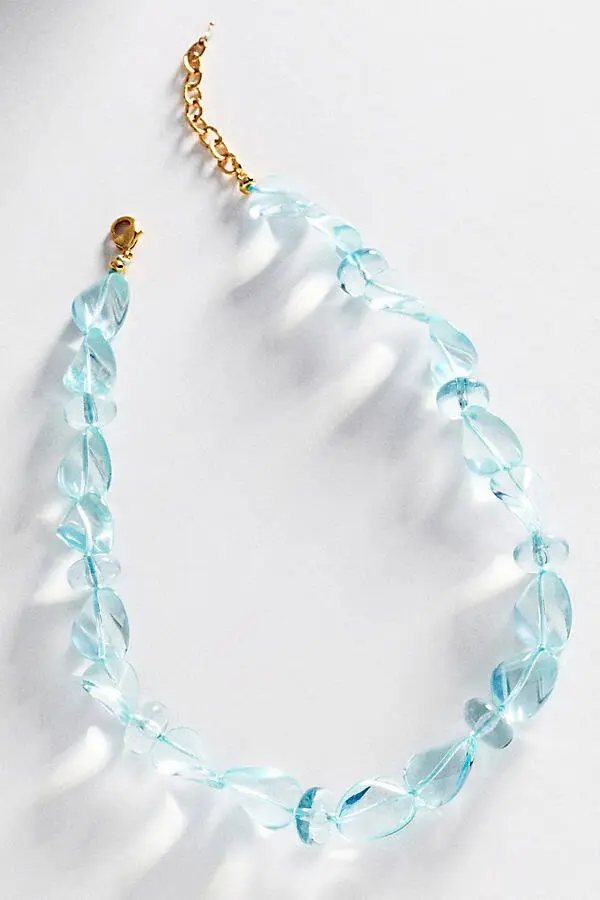 Anthropologie Chunky Crystal Necklace - Light Blue