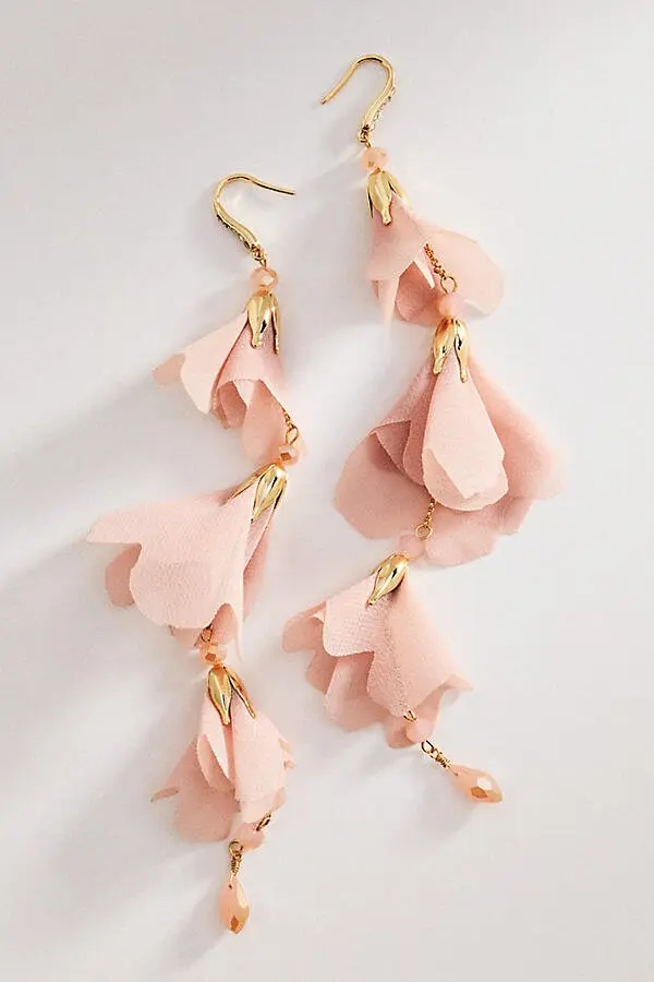 Anthropologie Cascading Floral Drop Earrings - Blush