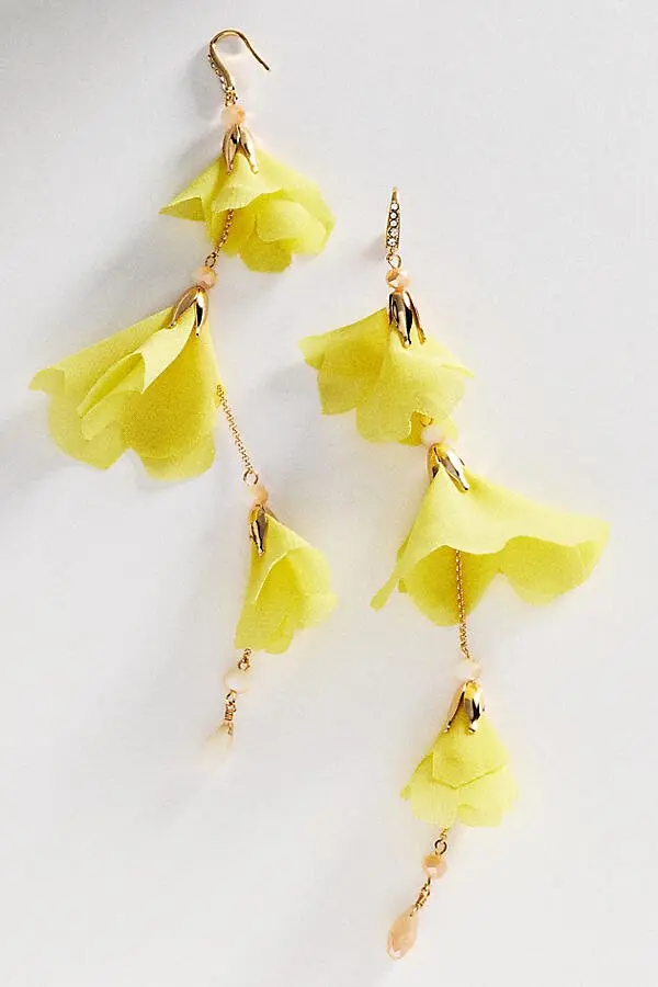 Anthropologie Cascading Floral Drop Earrings - Butter