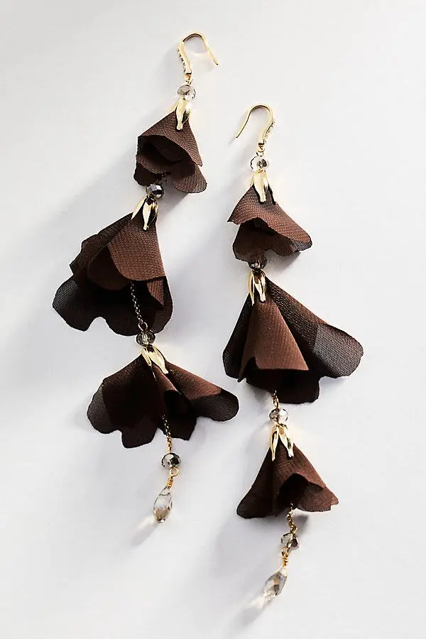 Anthropologie Cascading Floral Drop Earrings - Chocolate