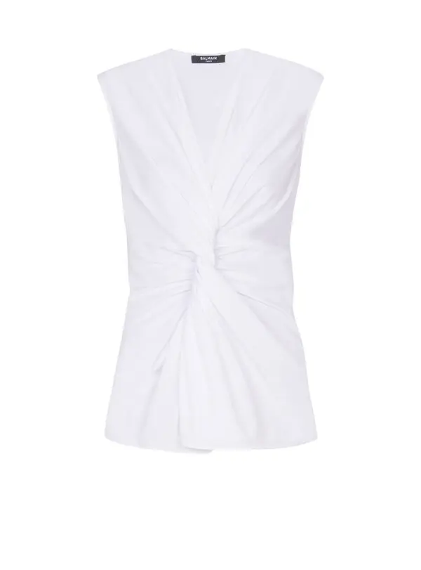 Balmain Draped Sleeveless Shirt - White