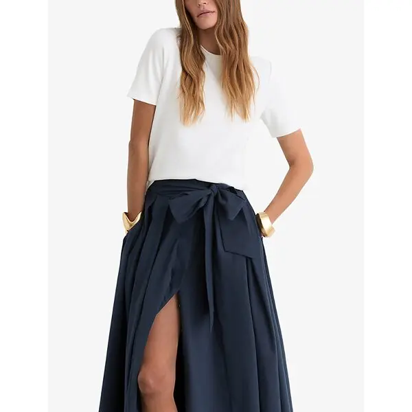 REISS Tie-waist Cotton-blend Maxi Skirt