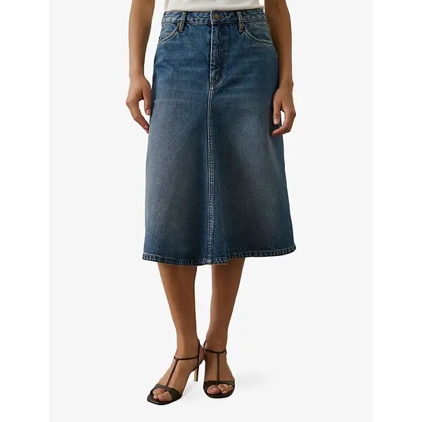 Soeur Halo Flared Denim Midi Skirt