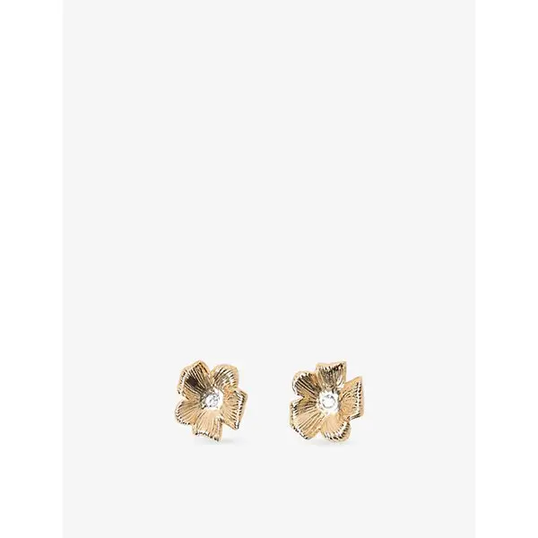 Maje Flower Brass And Crystal Stud Earrings - Gold