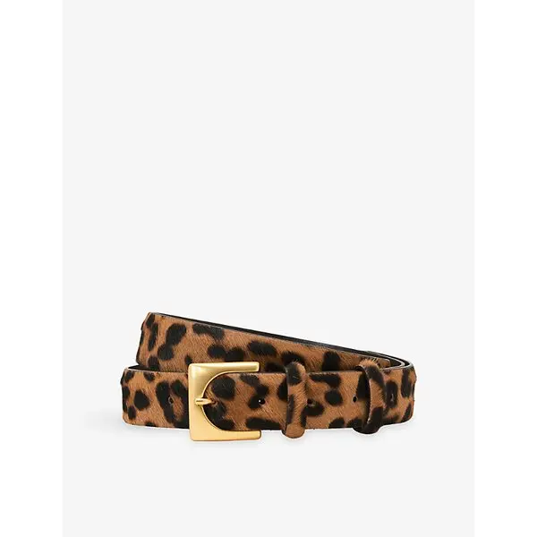 REISS Leopard Print Pony Hair Leather Belt - Animal