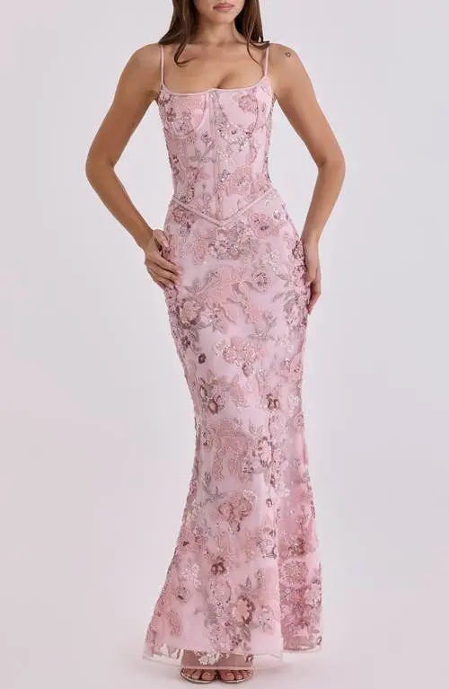 House Of Cb Naima Hand Beaded Gown - Pink