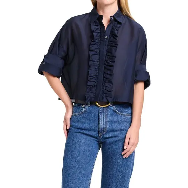 TWP Ruffle Crop Shirt - Midnight