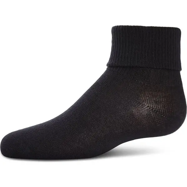 MEMOI Ribbed Triple-roll-cuff Ankle Socks - Black