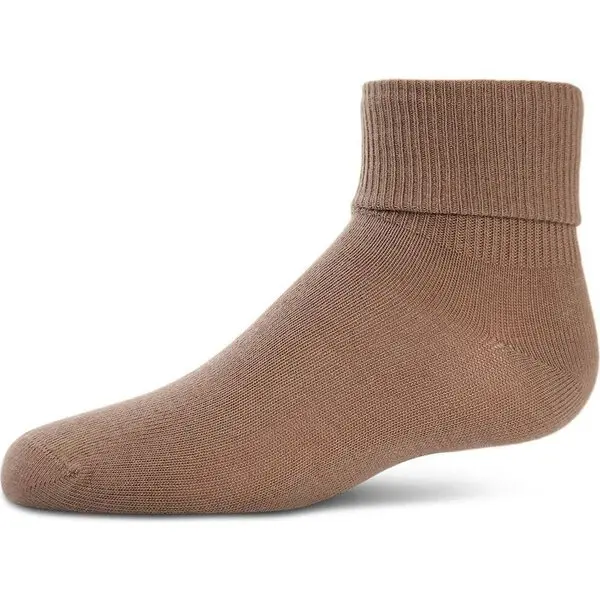 MEMOI Ribbed Triple-roll-cuff Ankle Socks - Deep Tan