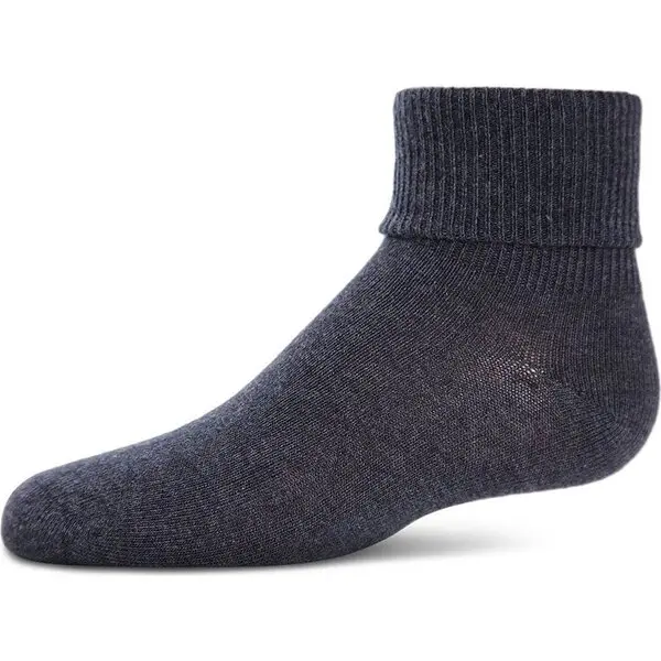 MEMOI Ribbed Triple-roll-cuff Ankle Socks - Denim