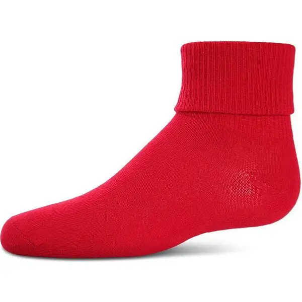 MEMOI Ribbed Triple-roll-cuff Ankle Socks - Red