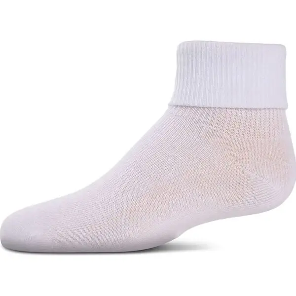 MEMOI Ribbed Triple-roll-cuff Ankle Socks - White