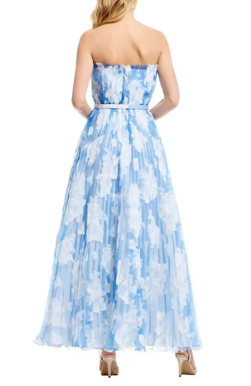 Dress The Population Verity Pleated Belted Strapless Gown