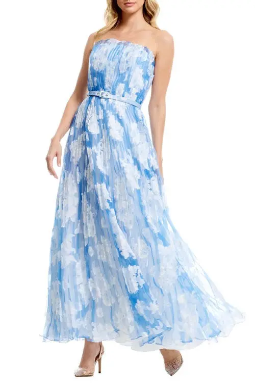 Dress The Population Verity Pleated Belted Strapless Gown