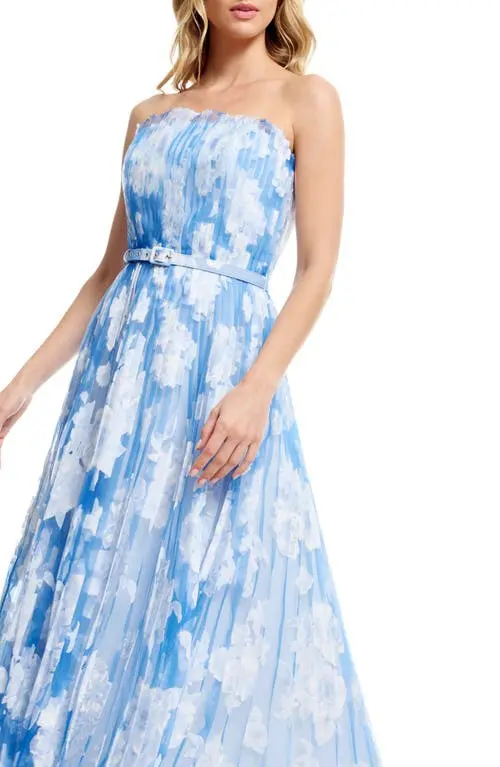Dress The Population Verity Pleated Belted Strapless Gown
