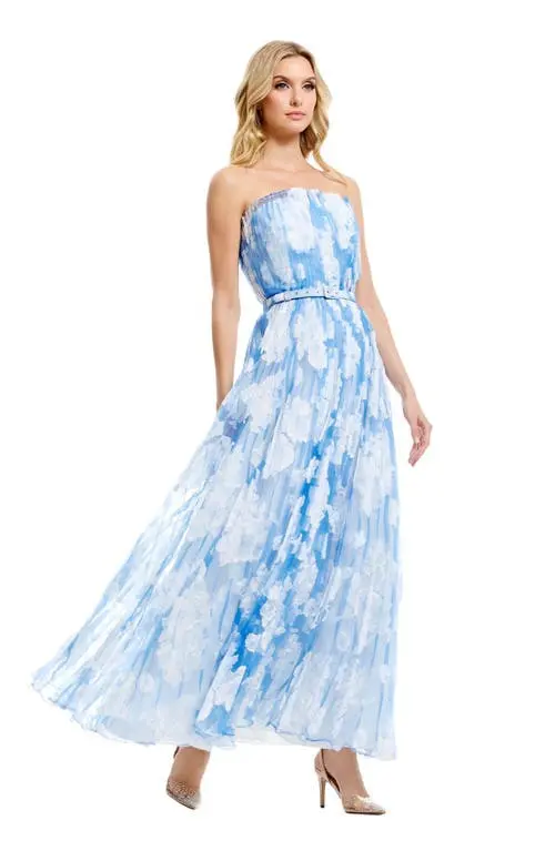 Dress The Population Verity Pleated Belted Strapless Gown