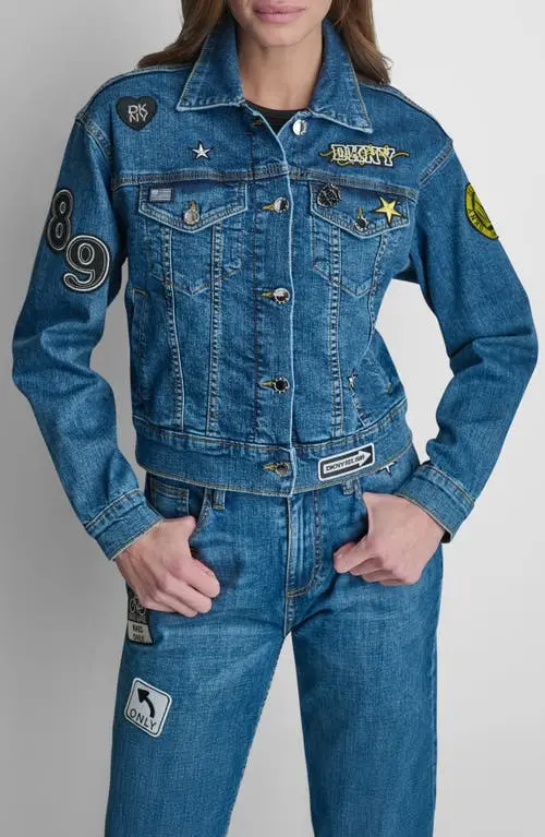 Dkny 1989 Pins & Patches Denim Trucker Jacket - Tribeca Wash