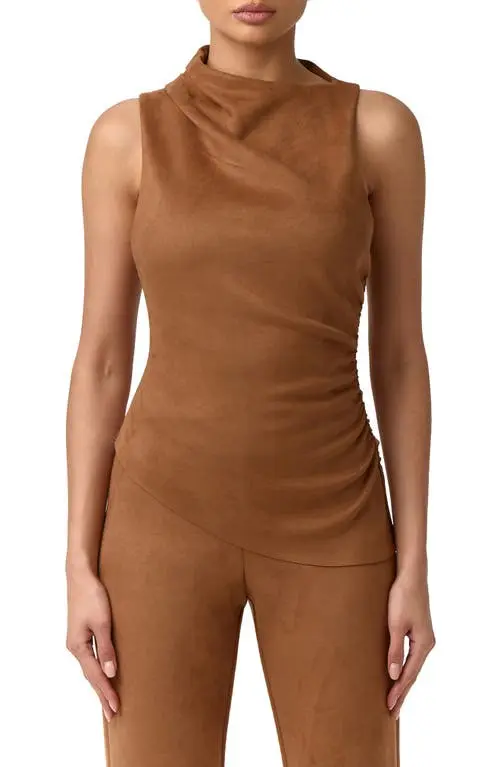 Naked Wardrobe Ruched Asymmetric Faux Suede Tank - Mocha