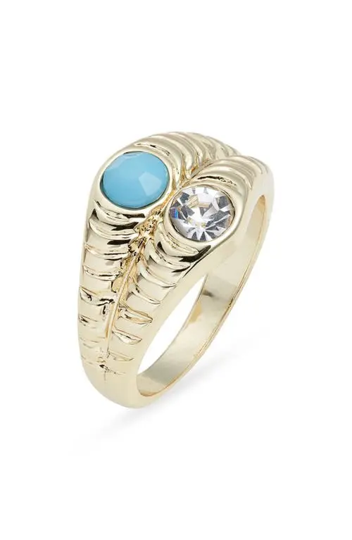 Nordstrom Faux Turquoise And Crystal Ridged Ring - Clear- Turquoise- Gold