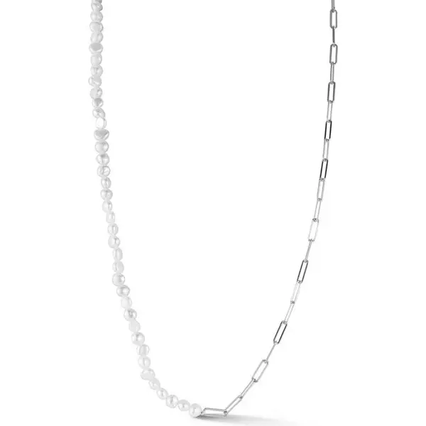 GLAZE JEWELRY Pearl Paper Clip Chain Necklace - Silver