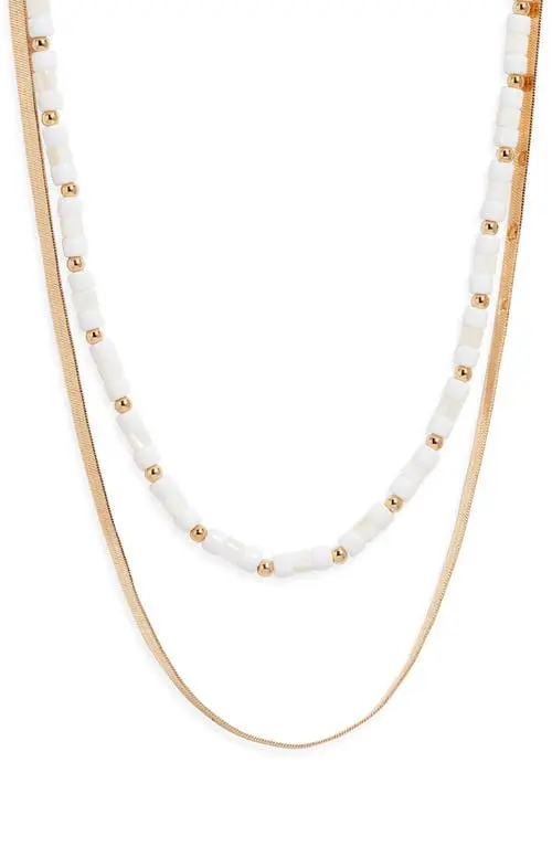 Nordstrom Set Of Beaded And Snake Chain Necklaces - White- Gold