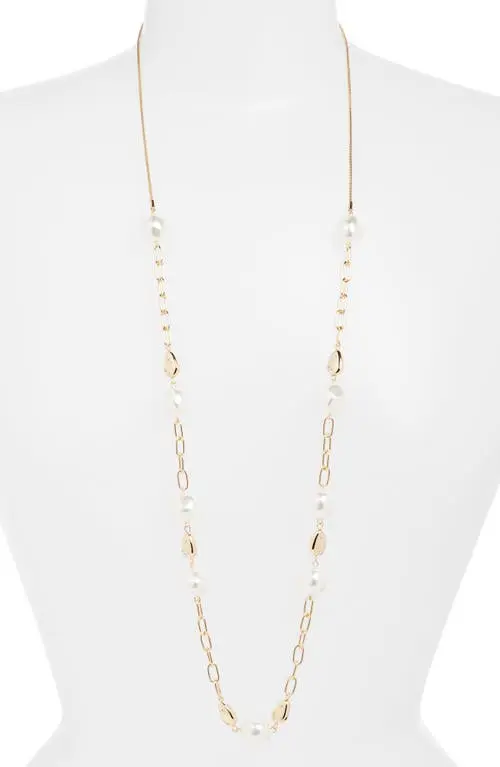 Nordstrom Faux Pearl Station Chain Necklace - Clear- White- Gold