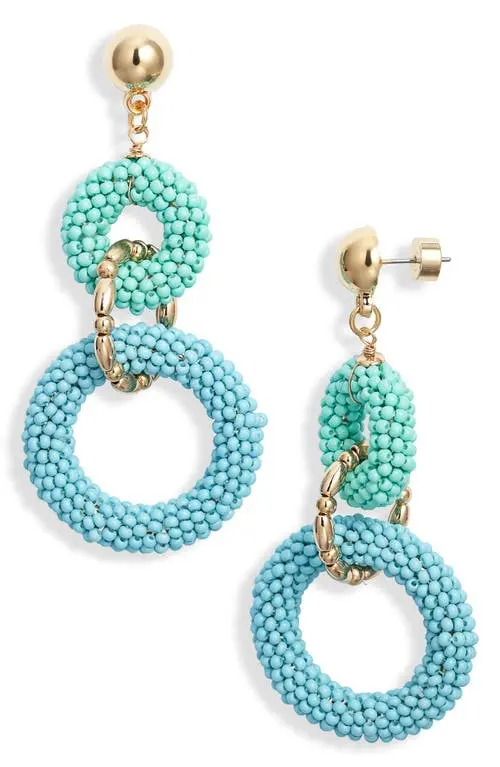 Nordstrom Beaded Hoop Drop Earrings - Aqua Multi- Gold