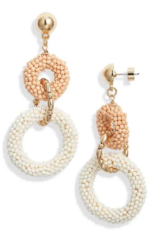 Nordstrom Beaded Hoop Drop Earrings - Neutral Multi- Gold