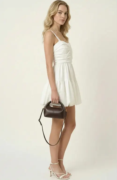MODENAIRE Ruched Sweetheart Flared Mini Dress