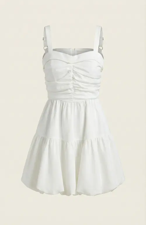 MODENAIRE Ruched Sweetheart Flared Mini Dress