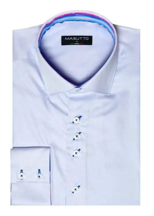 MASUTTO Lian Solid 3 Button-up Long Sleeve Shirt - Light Blue