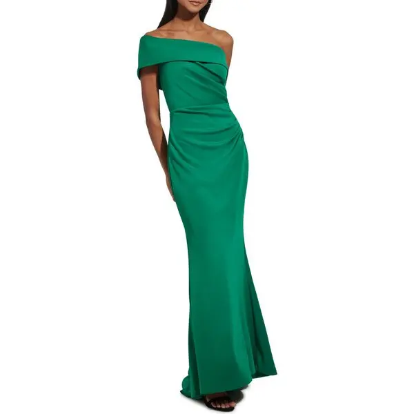 Eliza J One-shoulder Ruched Gown - Green