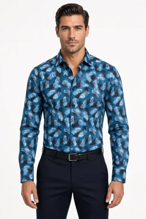 MASUTTO Speaks Print Button-up Long Sleeve Shirt