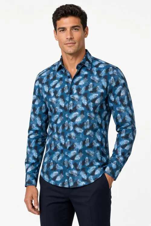 MASUTTO Speaks Print Button-up Long Sleeve Shirt