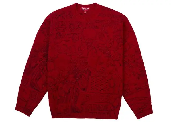 Supreme Collage Embroidered Sweater - Red